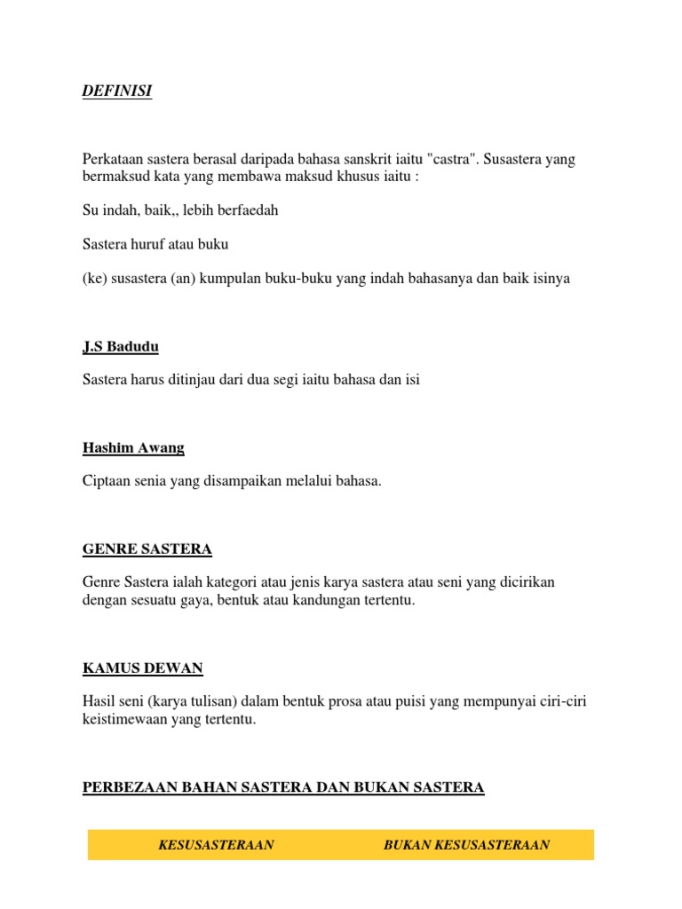 Definisi Sastera | PDF