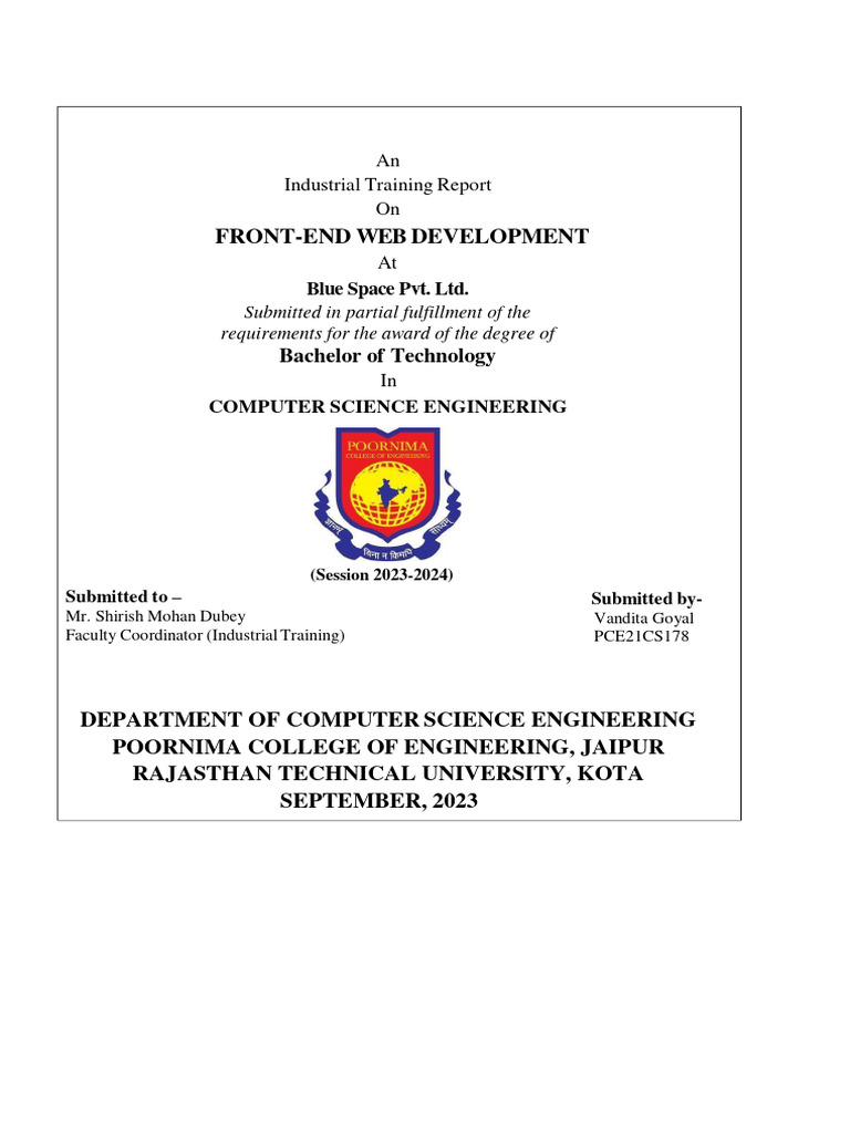 PCE21CS178 VANDITA GOYAL Industrial Training Report | PDF | Html | Html Element