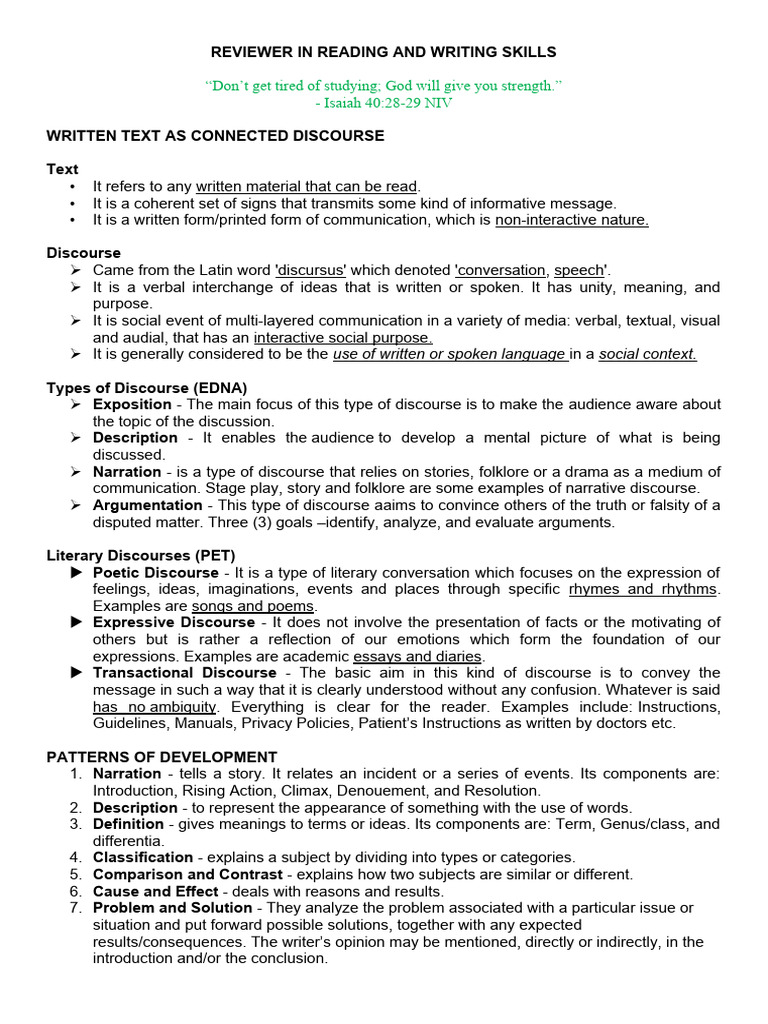RWS REVIEWER - 3rd QTR 2024 | PDF | Discourse | Communication