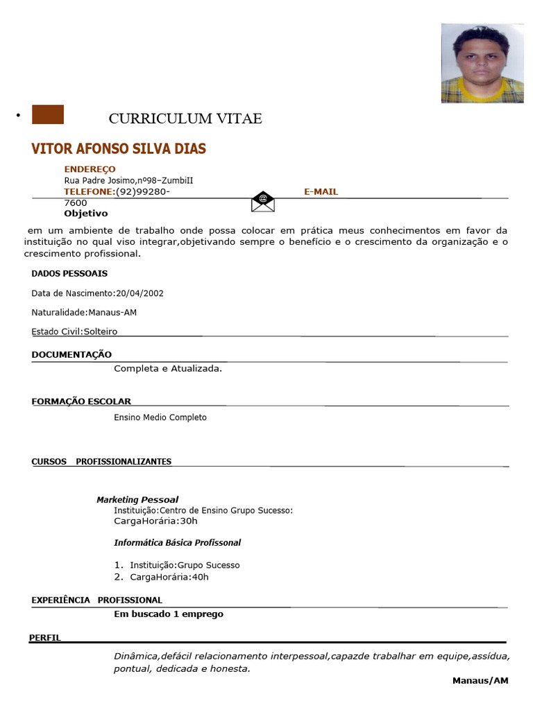 Vitor Curriculo 2024 | PDF | Carreira e Crescimento | Autoajuda