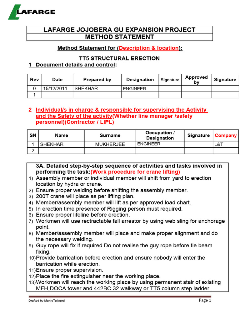 TT5 Structural Erection Method Statement | PDF | Personal Protective ...