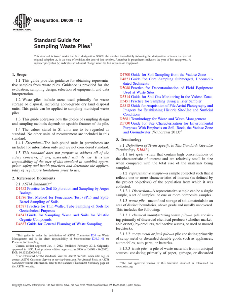 Sampling Waste Piles: Standard Guide For | Download Free PDF | Sampling (Statistics) | Statistics