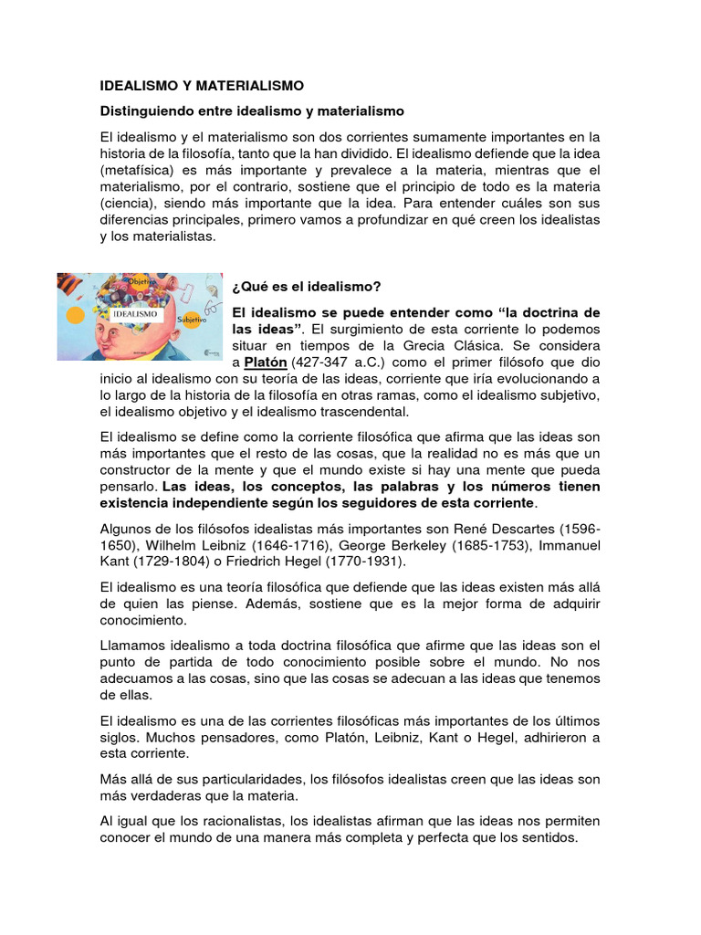 Idealismo y Materialismo | PDF | Materialismo | Idealismo