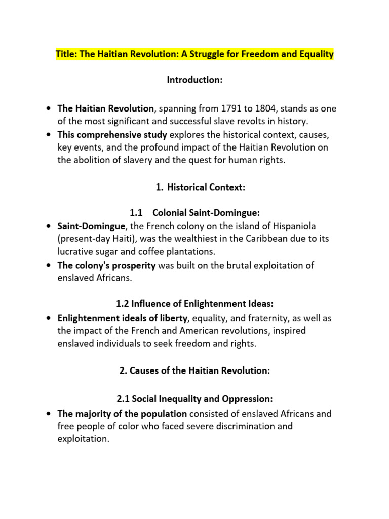 The Haitian Revolution - A Struggle For Freedom and Equality | PDF ...
