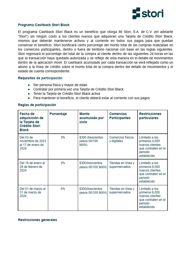 Terminos y Condiciones Stori Black 2 | PDF | Tarjeta de crédito | Las compras en línea