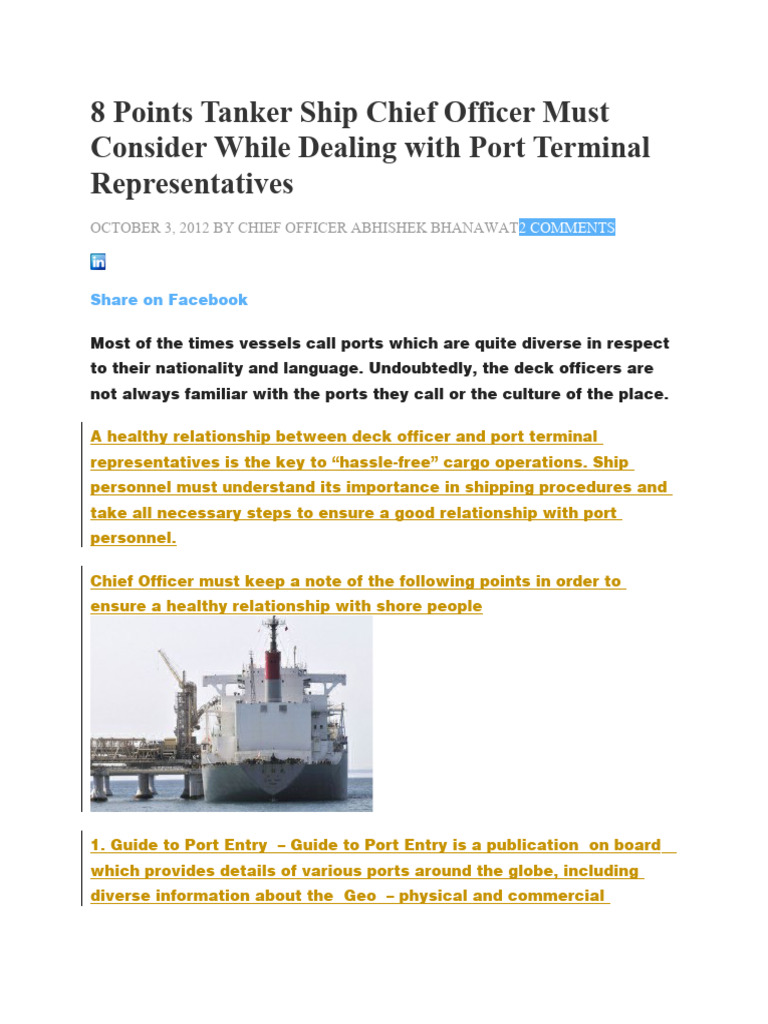 8 Points Tanker Ship Chief Officer Must Consider While Dealing With ...