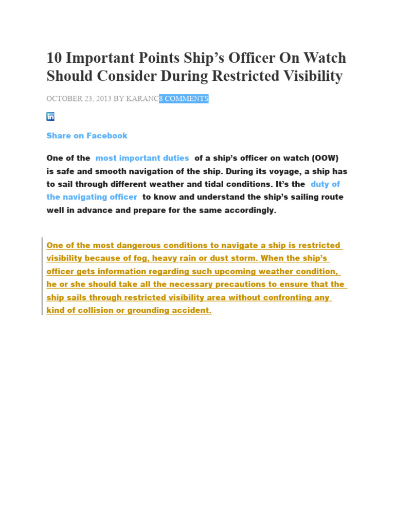 10 Important Points Ship | Download Free PDF | Ships | Navigation