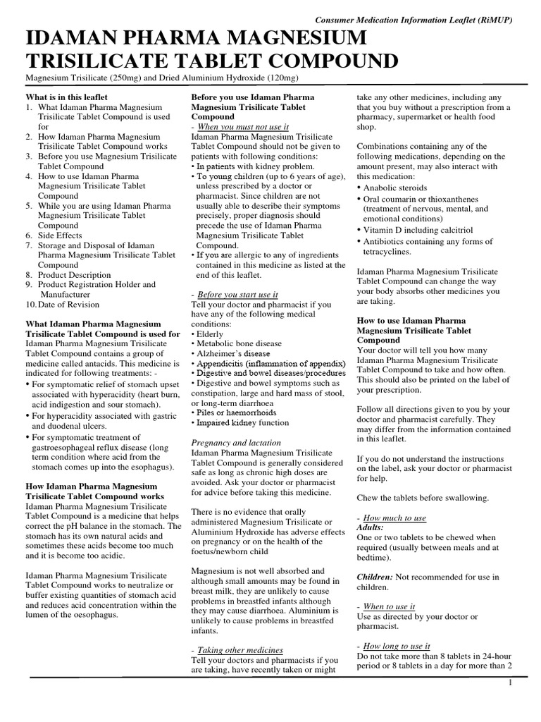 Idaman Pharma Magnesium Trisilicate Tablet Compound | PDF ...