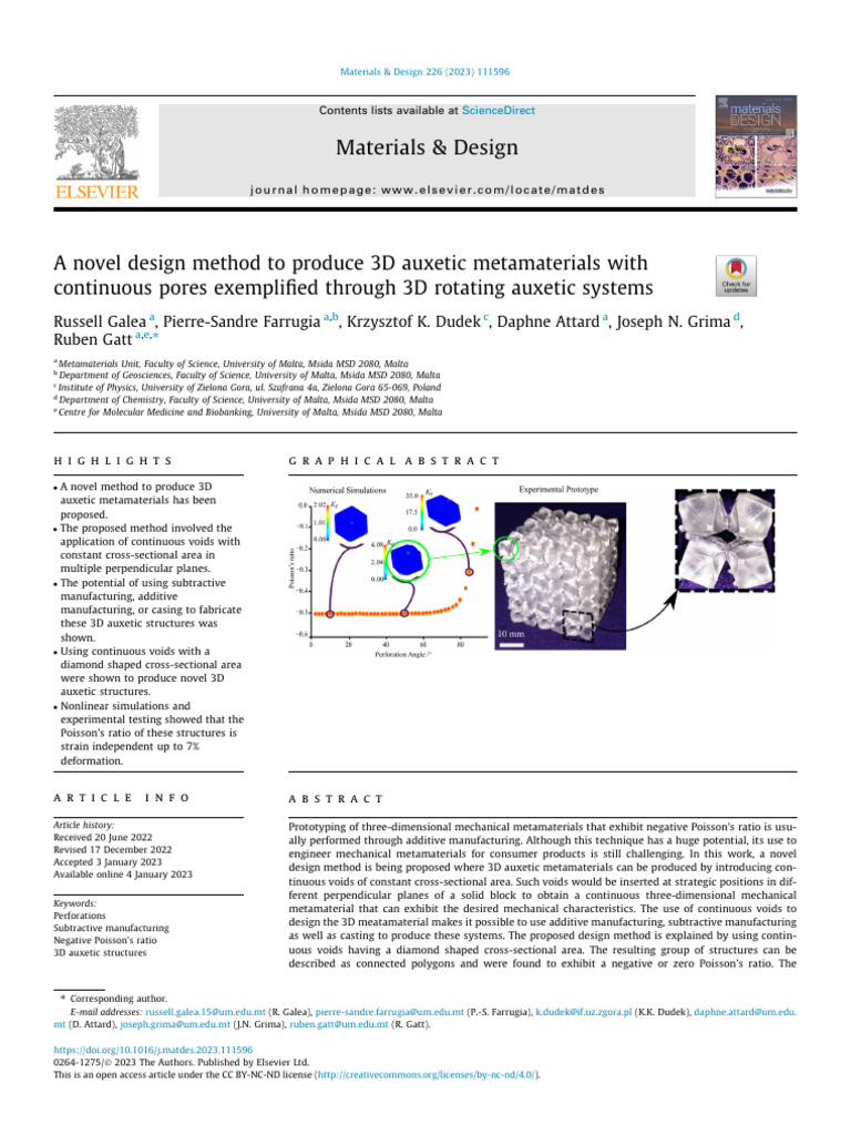 A Novel Design Method To Produce 3d Auxetic Metamaterials With Pdf
