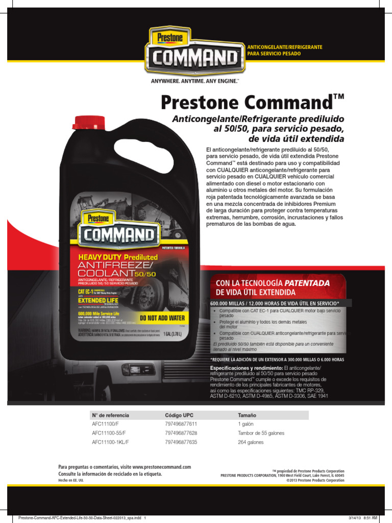 Refrigerante Prestone Command Afc11100 | PDF | Refrigerante ...