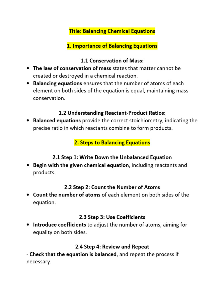 Balancing Chemical Equations | PDF | Chemistry | Applied And ...