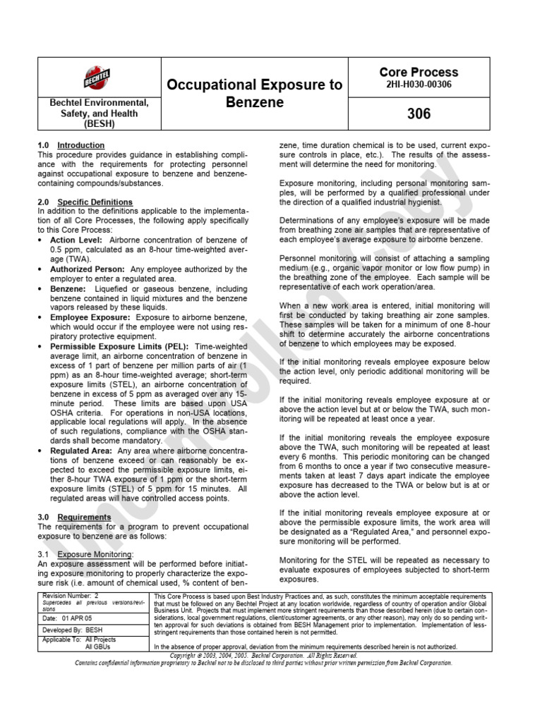 CP-306, Exposición Al Benceno en El Lugar de Trabajo | PDF | Occupational Safety And Health | Safety