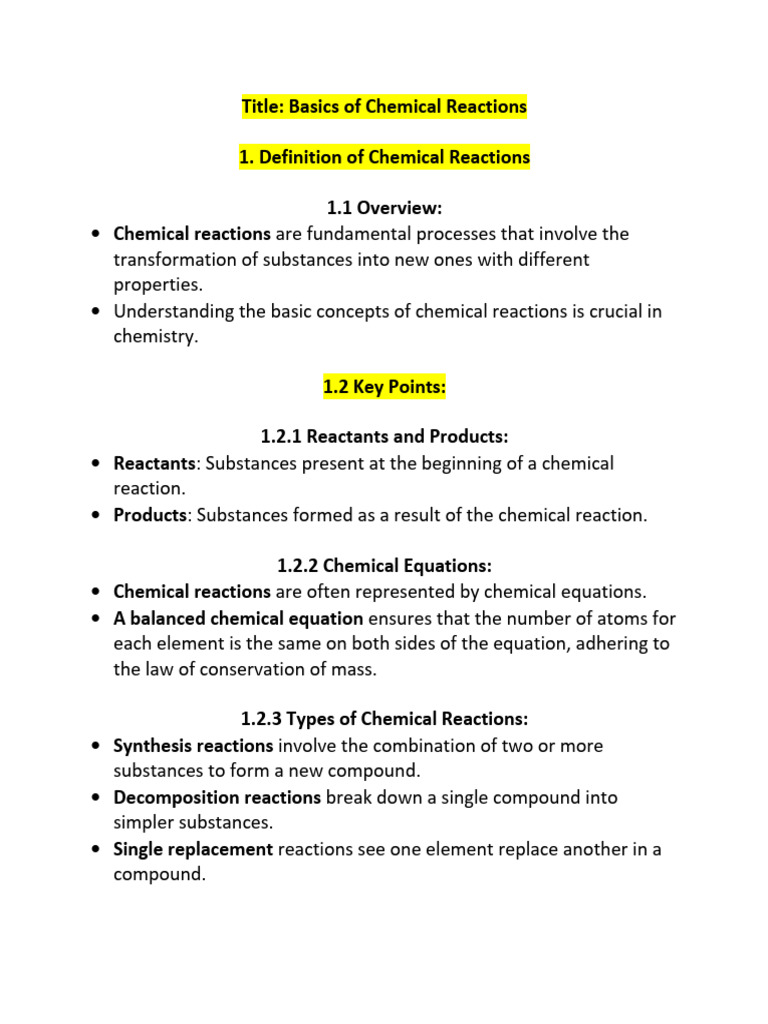Basics of Chemical Reactions | PDF | Chemistry | Chemical Reactions