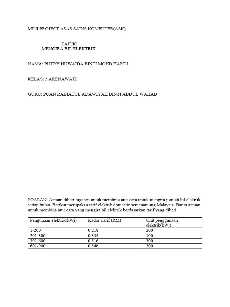 Mini Project Asas Sains Komputer | PDF