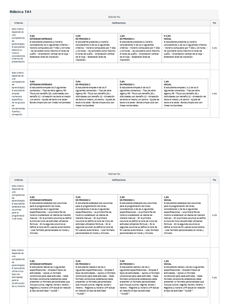 Rúbrica TA1 | PDF | Informática