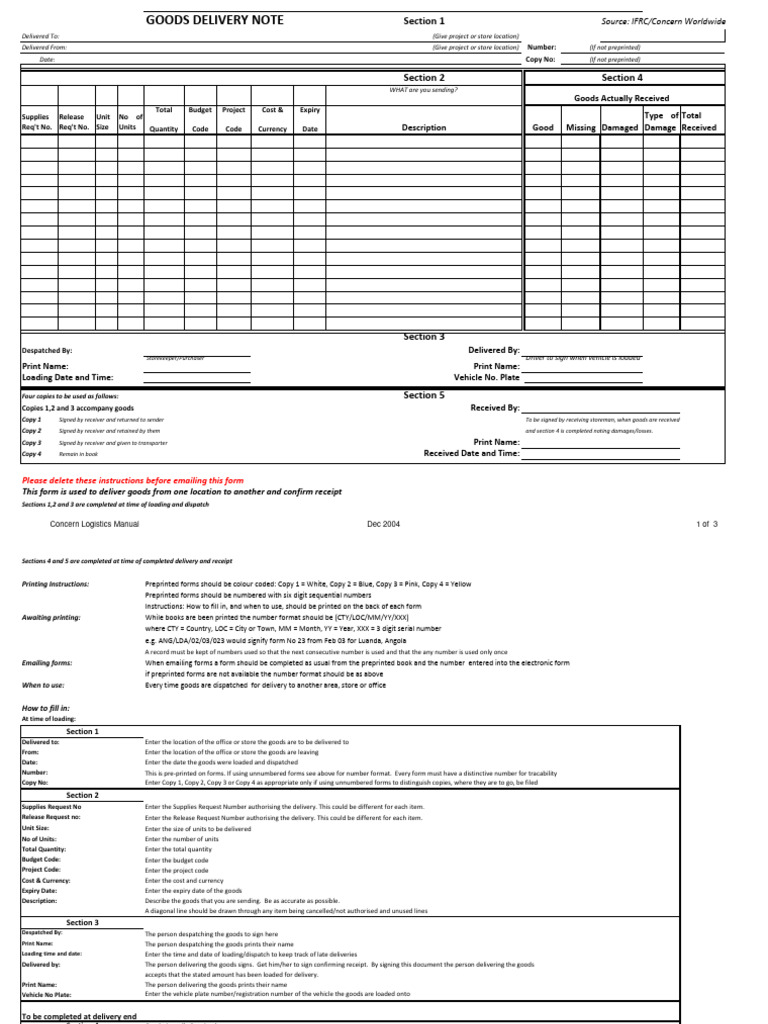 LOG-2-6-WAREHOUSE-Goods Received Note-IFRC-Concern | PDF