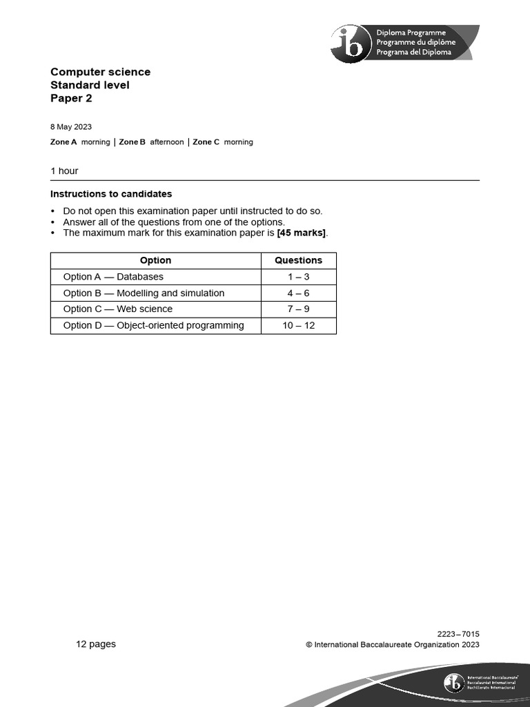 COMPUTER SC. SL PAPER TWO in ENGLISH | PDF | Method (Computer ... COMPUTER SC. SL PAPER TWO in ENGLISH | PDF | Method (Computer ...