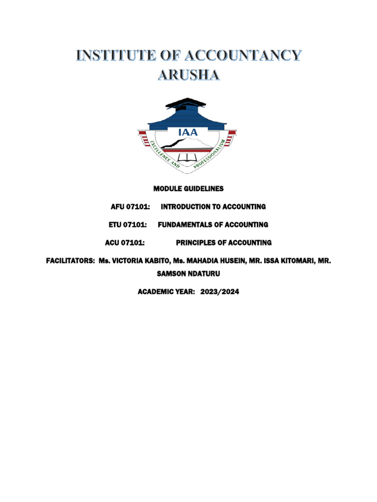 Module Guidelines Introduction To Principles of Accounting. | PDF