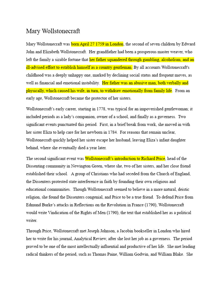 A Vindication of The Rights of Woman Should Be Understood Within The ...