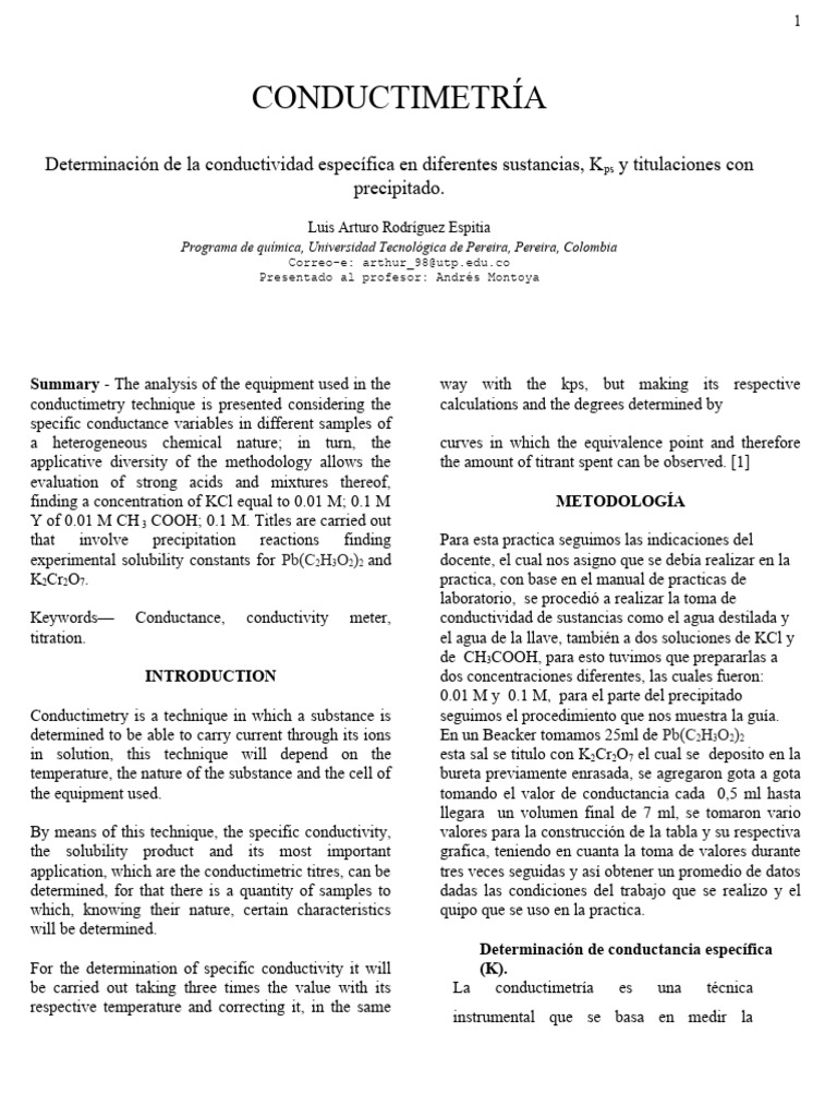 CONDUCTIMETRÍA Info | Descargar gratis PDF | Concentración | Química ...