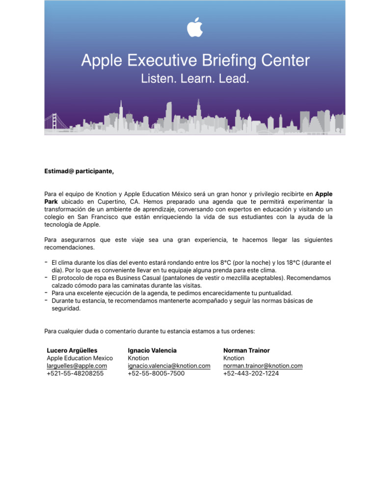 Recomendaciones para Evento en Apple Park | PDF