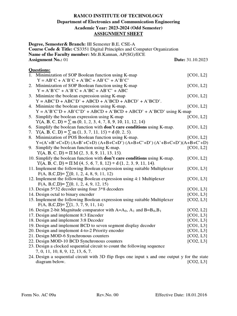 Assignment-I (Sheet) | PDF | Electronic Design | Computing