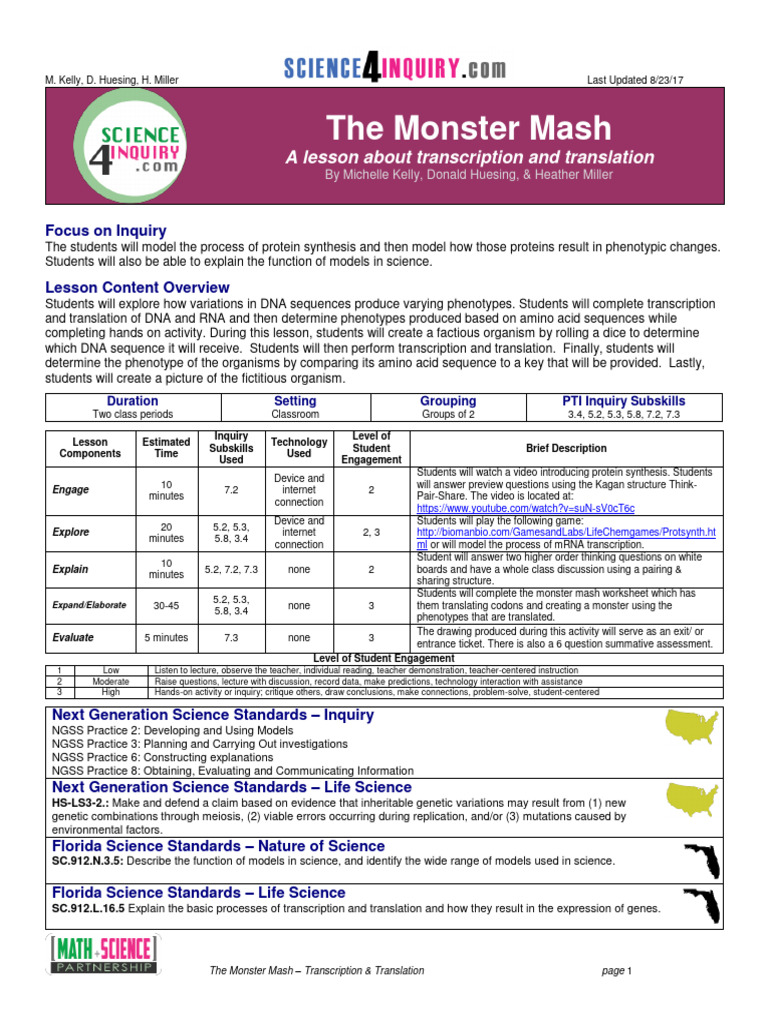 Monster Mash Lesson | PDF | Gene | Rna