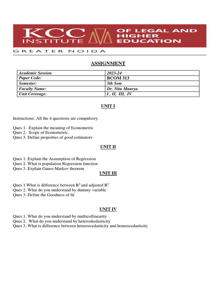 BCOM Econometrics Notes | PDF