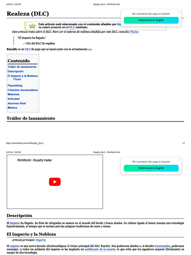 Royalty (DLC) - RimWorld Wiki | PDF | Pago de regalías