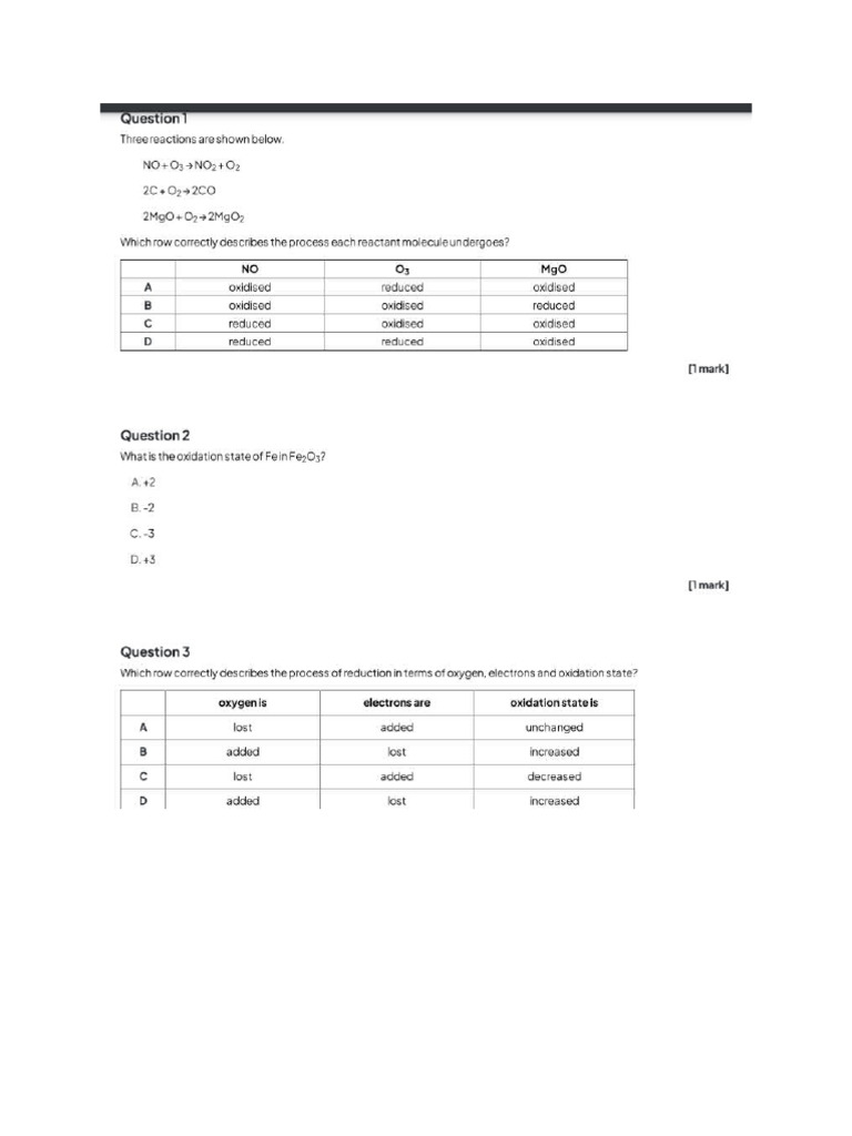 Rexox Reaction Questions | PDF