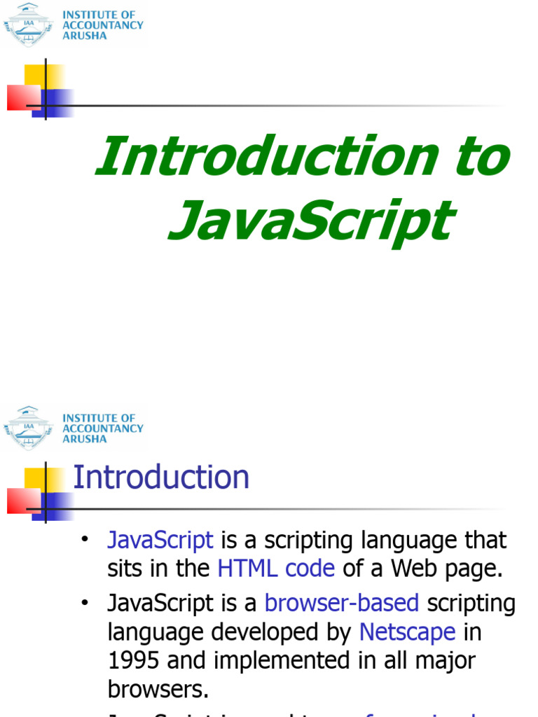 Introduction To JavaScript - 060244 | PDF | Dynamic Web Page | Java Script Introduction To JavaScript - 060244 | PDF | Dynamic Web Page | Java Script
