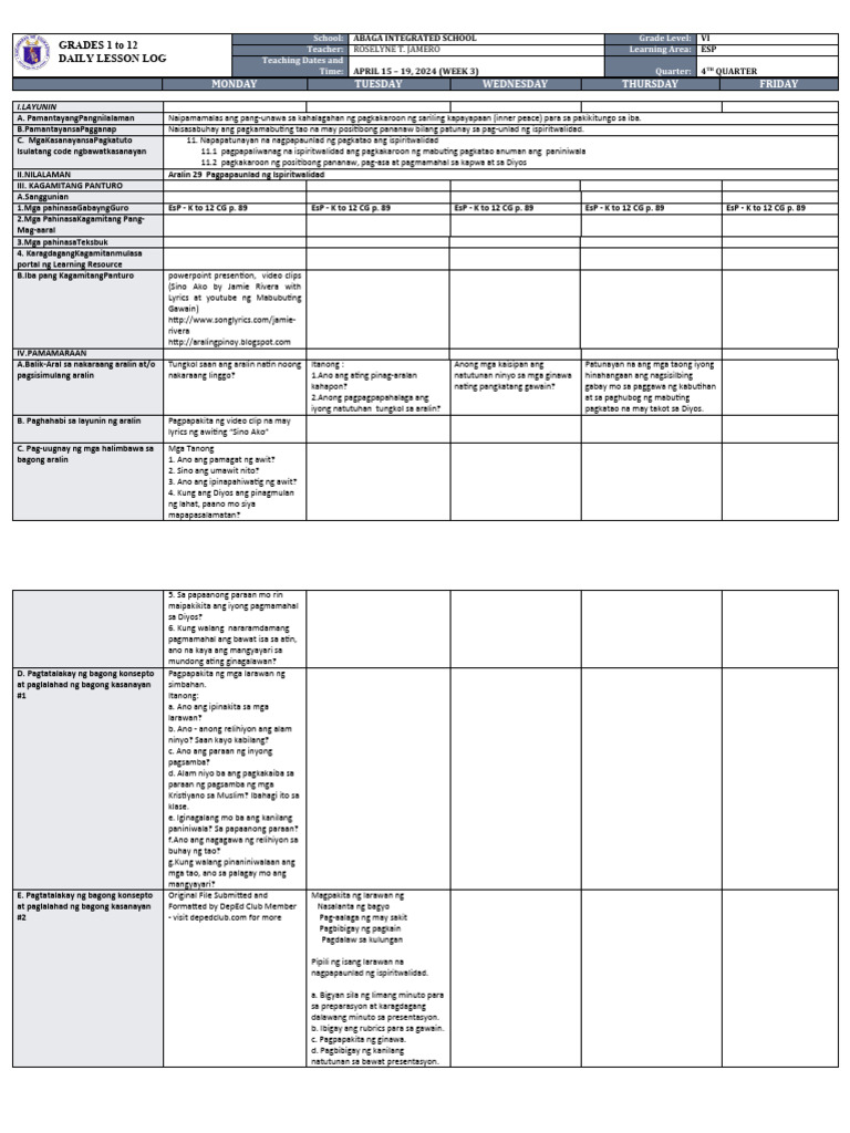 DLL - Esp 6 - Q4 - W3 | PDF