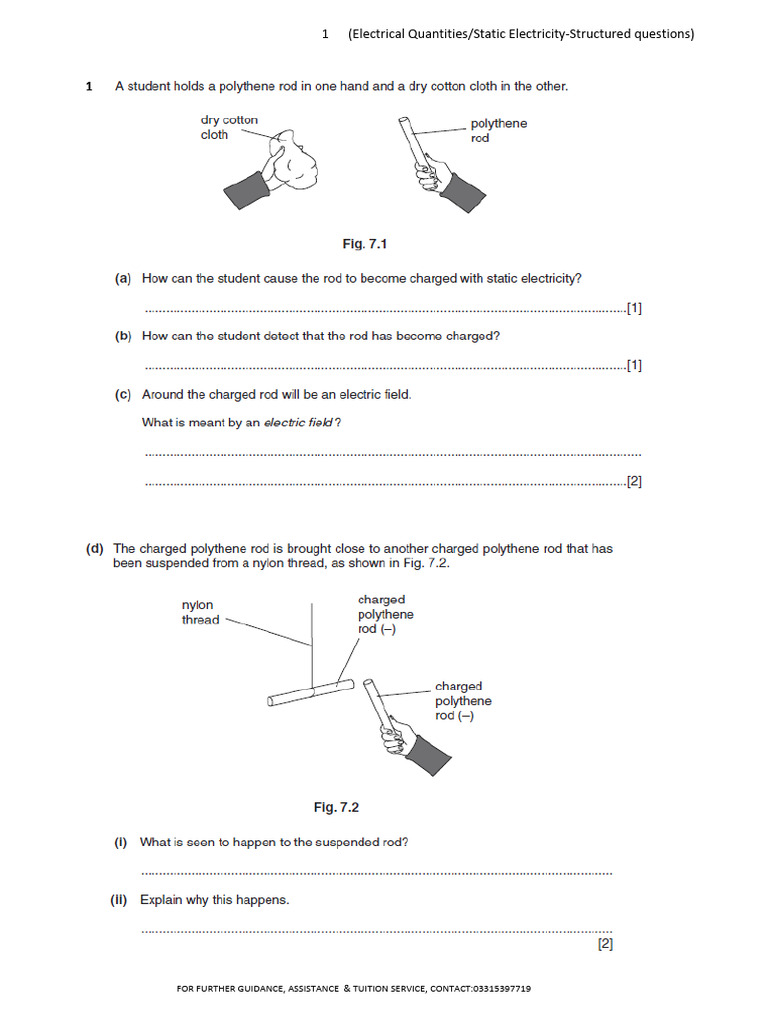 Static Electricity Structured Questions | PDF | Applied And Interdisciplinary Physics | Physics