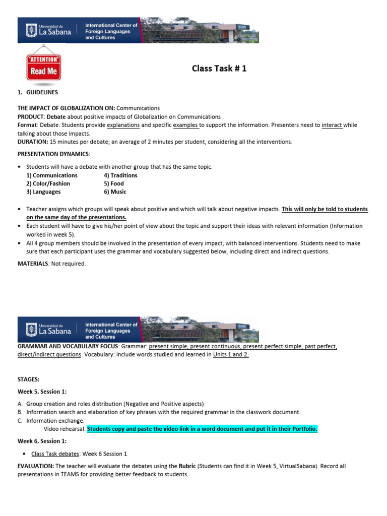 Class Task 1 Guidelines and Class Work 2023 | PDF | Communication | Information