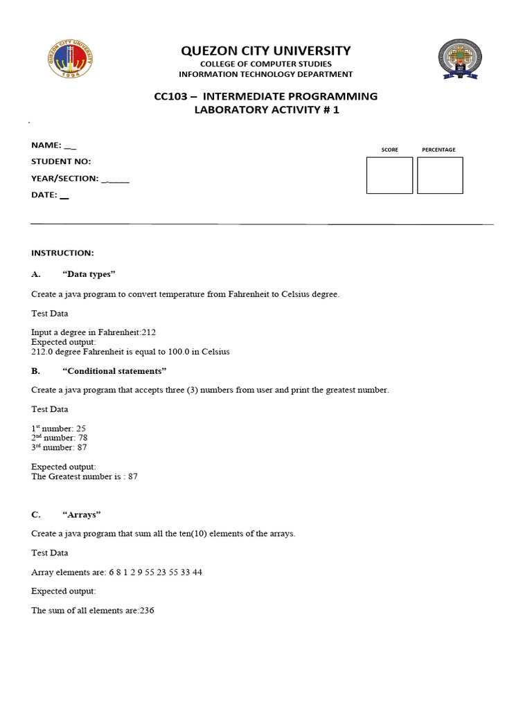 LABORATORY CLASS | PDF | Computer Program | Programming
