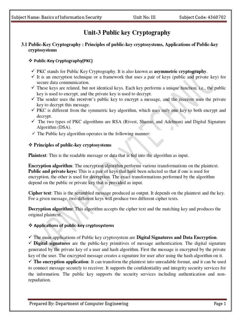 Unit 3 Public Key Cryptography | PDF | Public Key Cryptography | Cryptography