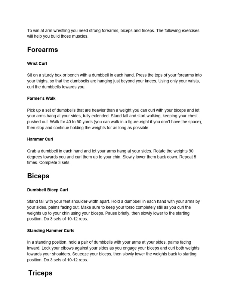 Arm Wrestling Strength Workout Guide | PDF | Arm | Human Anatomy