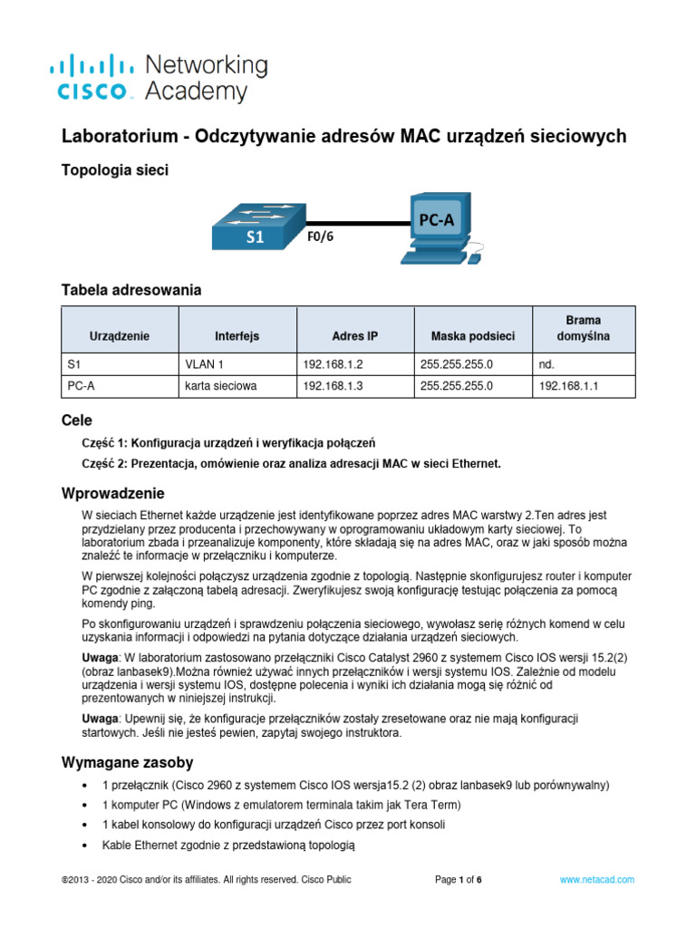 7.2.7 Lab - View Network Device Mac Addresses - PL PL | PDF