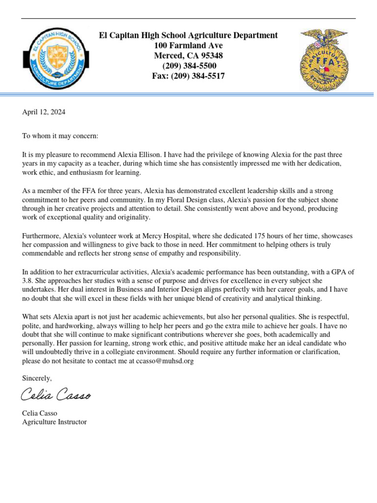 Letter of Rec - Alexia Ellison | PDF | Wellness