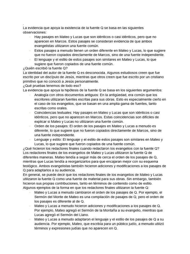 Hipótesis de la Fuente Q en Evangelios | PDF | Evangelio de Mateo ...