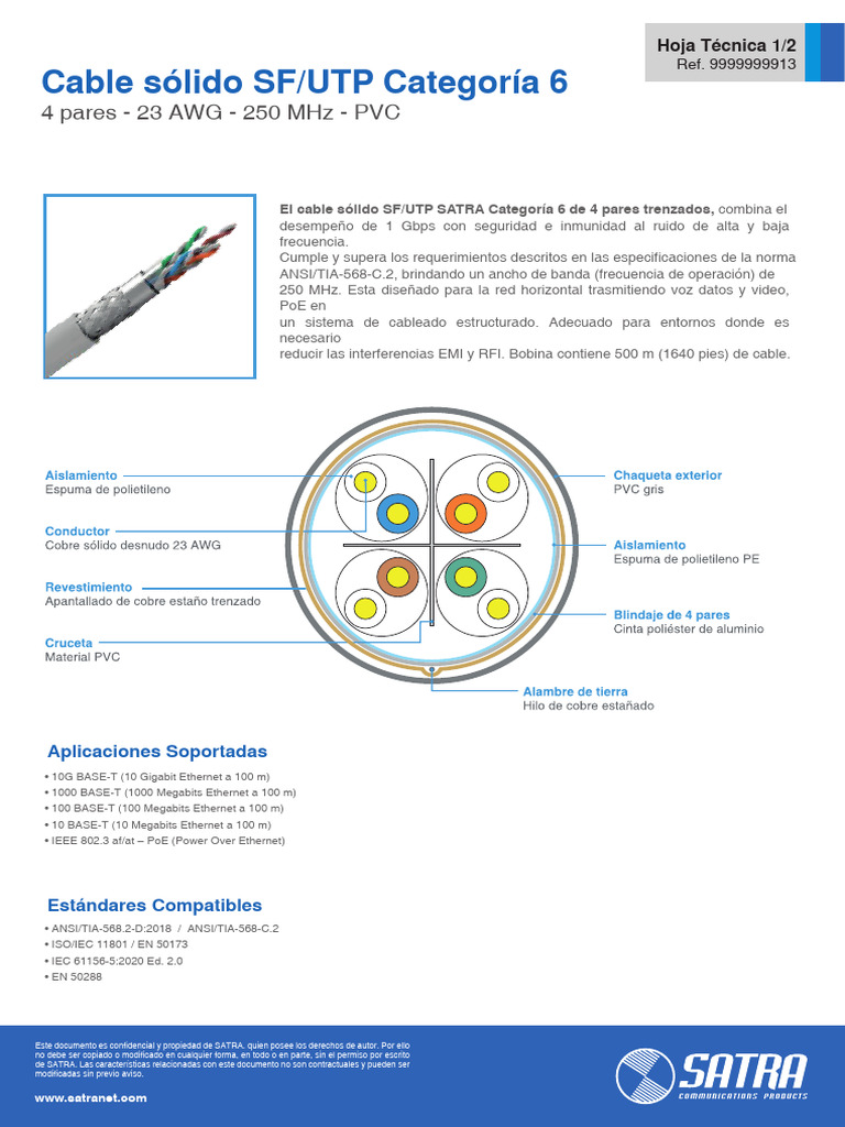 Cable Solido SF UTP Categoria 6 - PVC | PDF | Protocolos de capa física ...