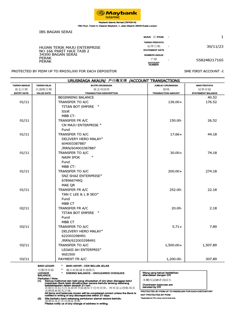 Account Transactions Statement Overview | PDF | Overdraft | Malaysia