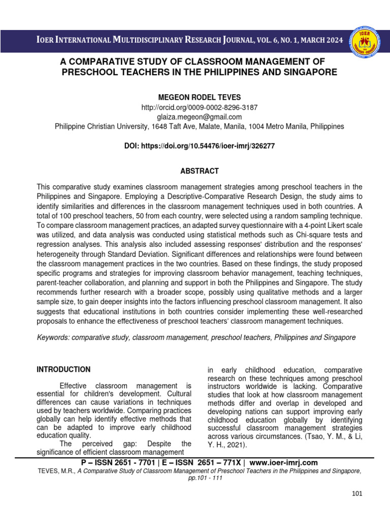 Preschool Classroom Management: PH vs SG | PDF | Teachers | Classroom ...