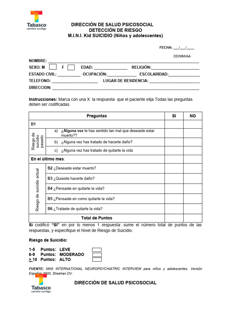 Evaluación de Riesgo Suicida Infantil | PDF