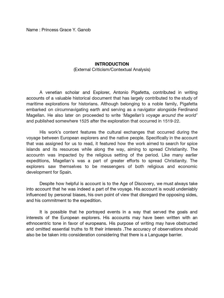 Princess Grace Ganob - ANTONIO PIGAFETTA'S ACCOUNT | PDF | Age Of Discovery