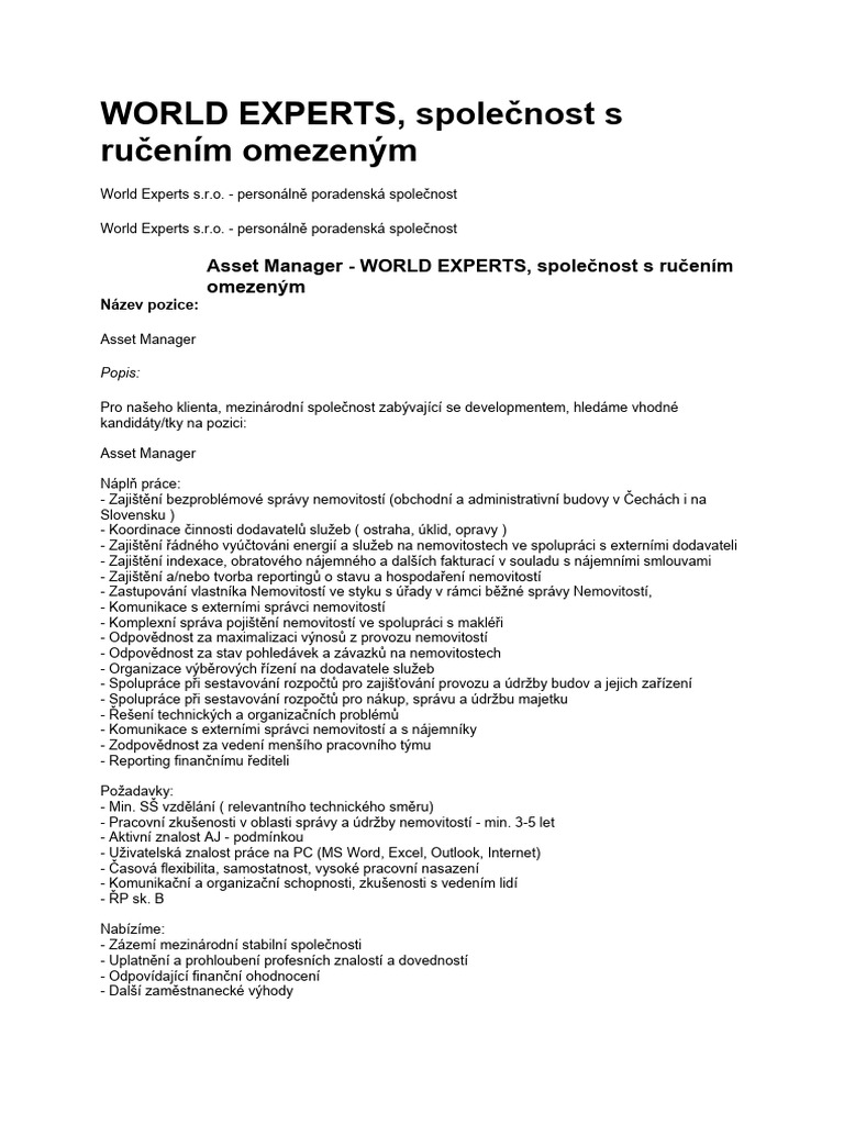 WORLD EXPERTS Asset Mnger | PDF