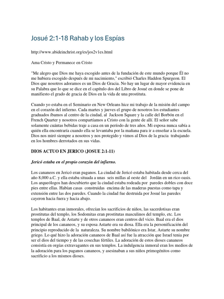 Josué 2_1 Rahab y los Espías | PDF | Pecado | Cristo (título)