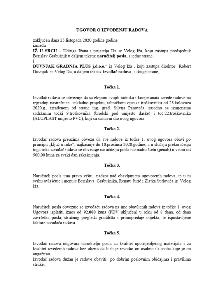 Ugovor o Izvođenju Radova | PDF