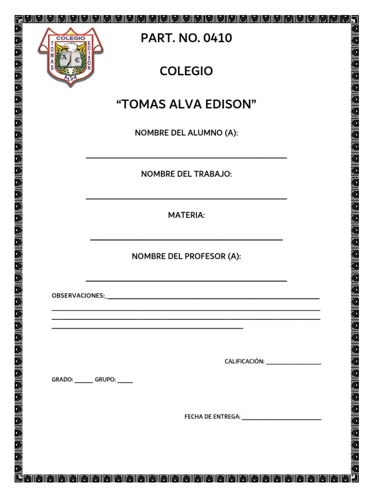PORTADA PARA TRABAJOS ESCOLARES | PDF PORTADA PARA TRABAJOS ESCOLARES | PDF