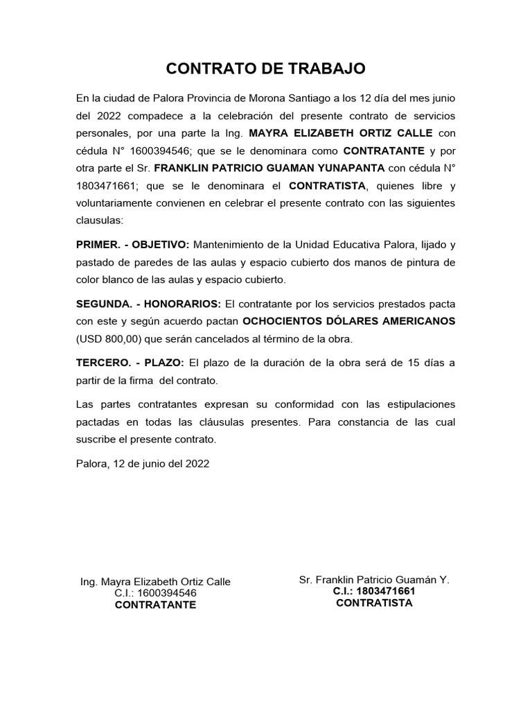 Contratos de Trabajo en Palora 2022 | PDF | Finanzas y dinero | Derecho